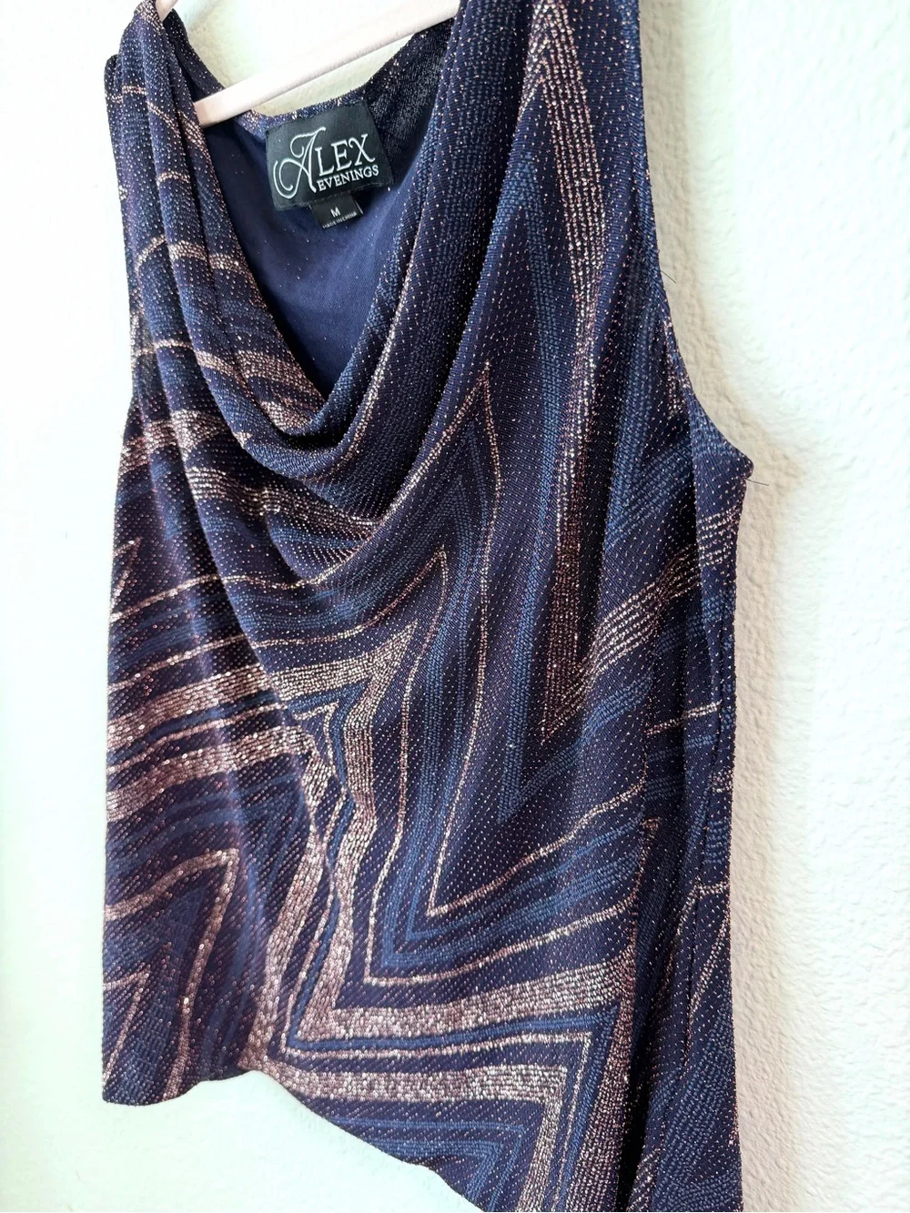 Alex Evenings | Tops | Alex Evenings Metallic Chevron Cowl Neck Top Art ...